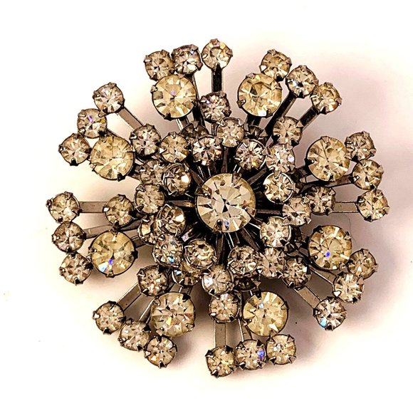 Jewelry | Brooch Rhinestones Silver Tone Floral Star Burst Vintage ...